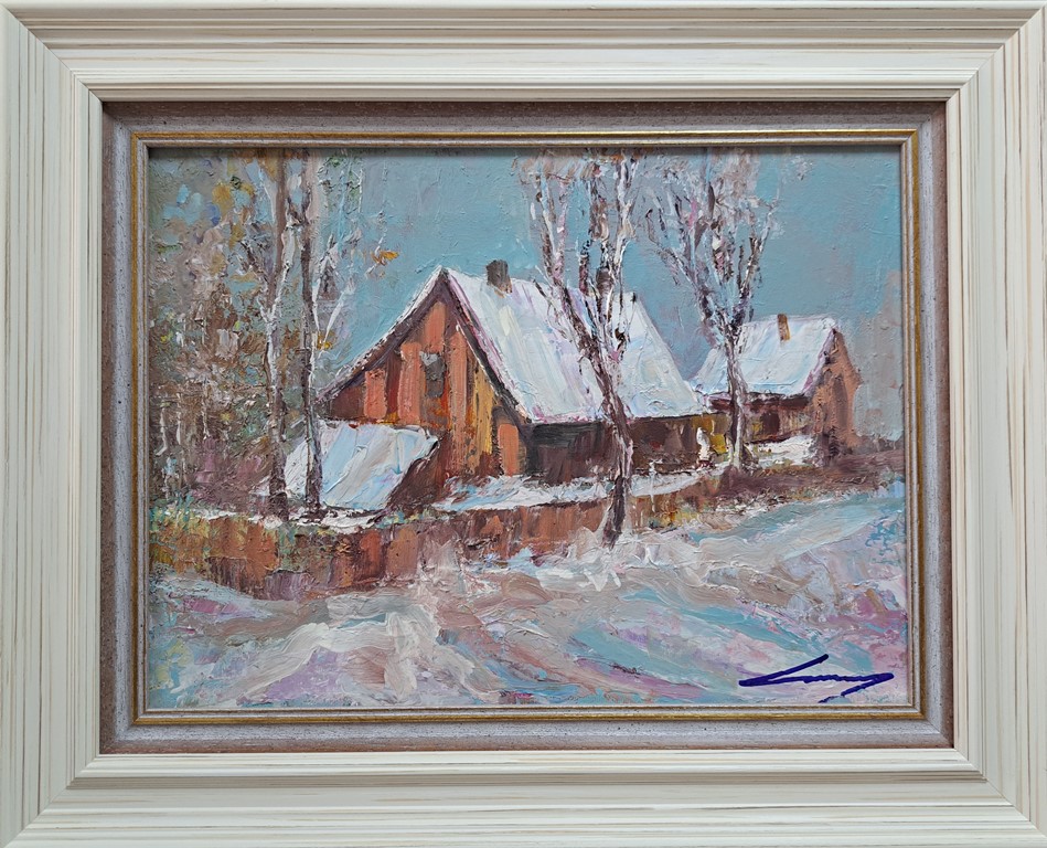 Zimska idila, ulje na platnu, Ivan Vanja Milanović, sa 42×52 cm, bez 30×40 cm, sertifikat, 110 evra