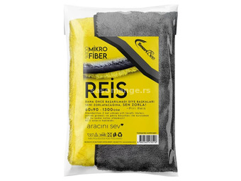 REIS - Dvoslojni mikrofiber peškir za sušenje automobila 6090 1300GSM žuto siva