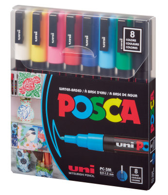 UNI SET PC-3M POSCA /0.9-1.3mm 8 KOM OSNOVNE BOJE+