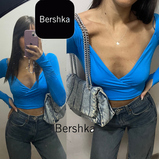 Bershka crop top plava bluzica XS-S