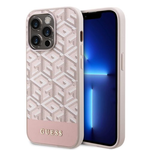 Guess Futrola za iPhone 14 Pro GCUBE PU STRIPES PINK MagSafe