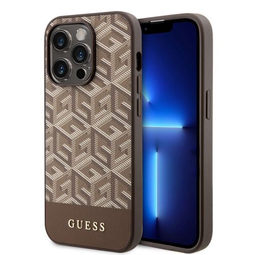 Guess Futrola za iPhone 14 Pro GCUBE PU STRIPES BROWN MagSafe