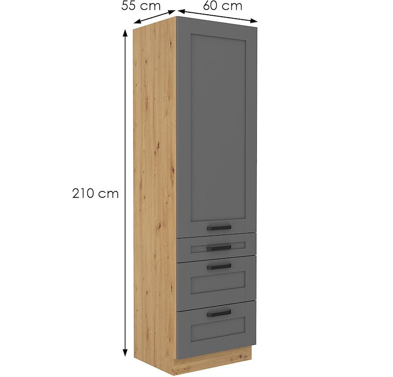 Luna 60DKS-210 3S 1F kuhinjski element 1 vrata + 3 fioke 60x55x210 cm tamno sivi/natur (artisan hras