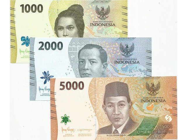 Indonesia 1000 - 2000 - 5000 rupiah 2022. UNC set