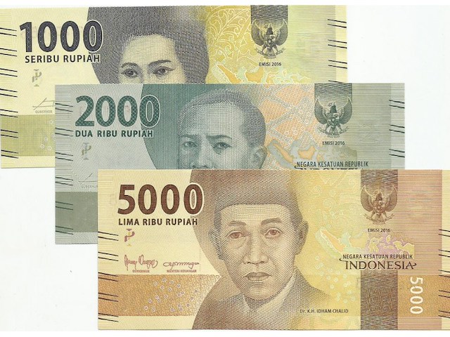 Indonesia 1000 - 2000 - 5000 rupiah 2016. UNC set