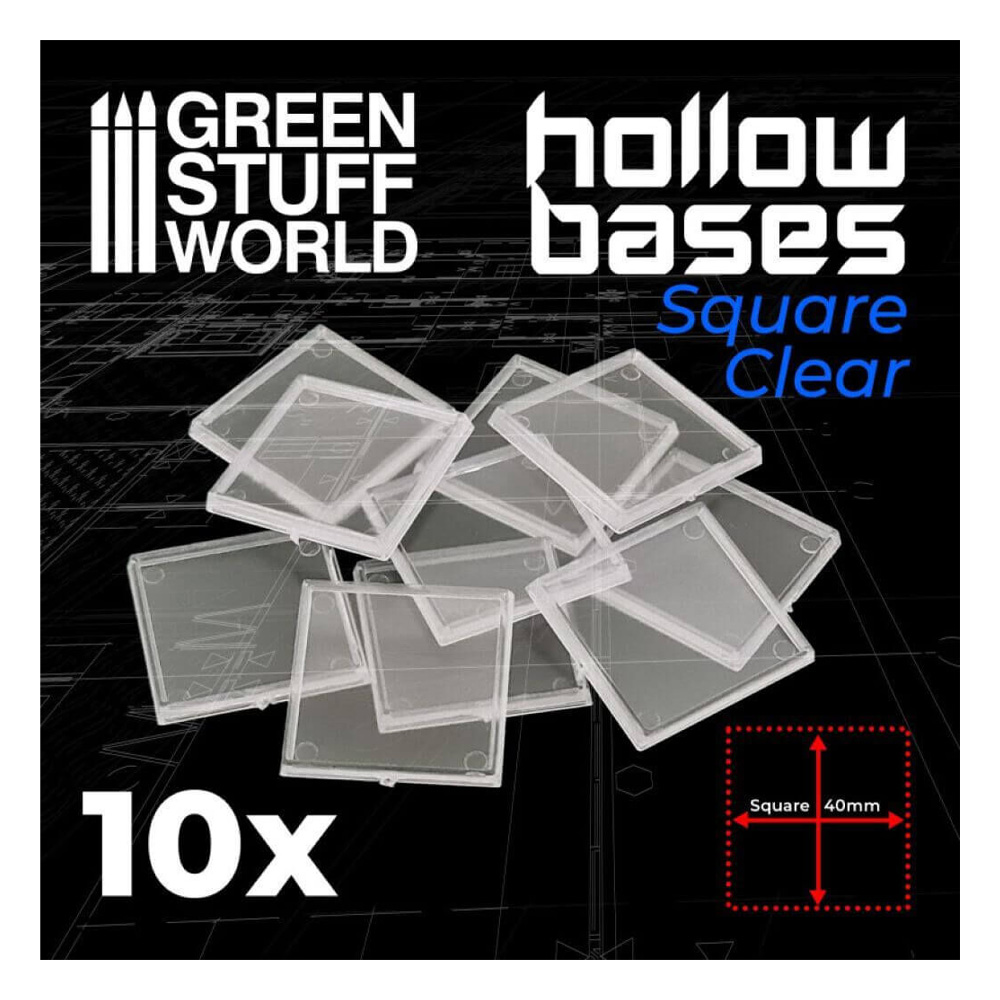 Plastic Clear Square HOLLOW Base 40mm - PACKx10