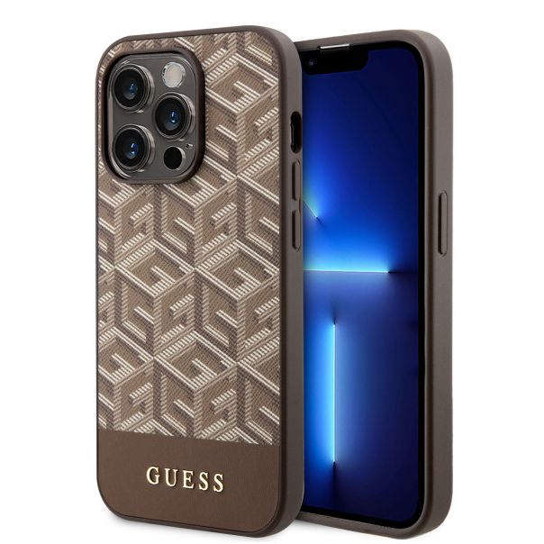 LICENSED GUESS GUESS Futrola za iPhone 14 Pro GCUBE PU STRIPES BROWN MagSafe