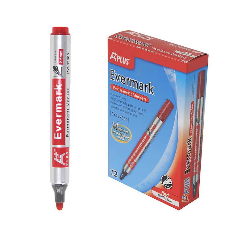Marker permanent Evermark, obli vrh 2,5 mm A Plus 1/12 pakovanje, crvena