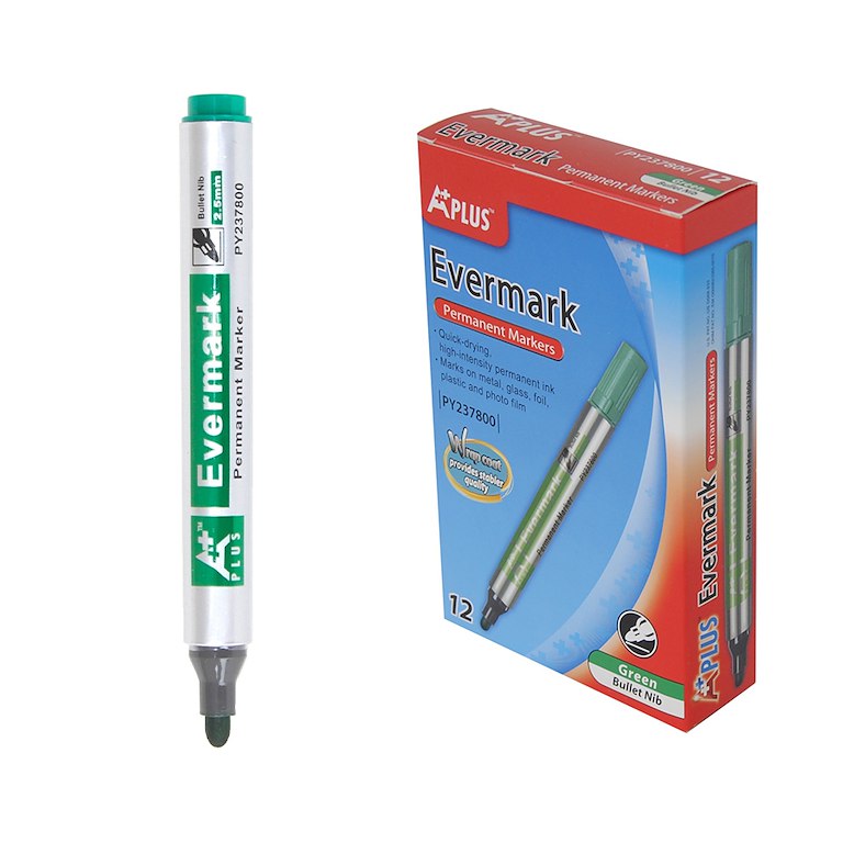 Marker permanent Evermark, obli vrh 2,5 mm A Plus 1/12 pakovanje, zeleni