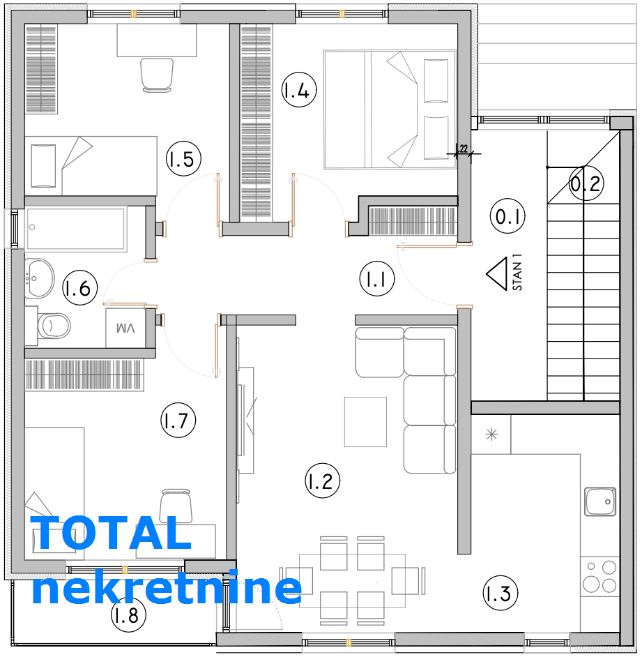 Stan,NOVI SAD,KLISA 61.00m2,103670€ , ID: 1095461