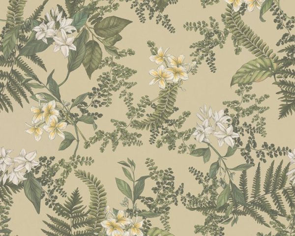 LIVINGWALLS WALLPAPER «FLORAL, BEIGE, GREEN, YELLOW» 394241