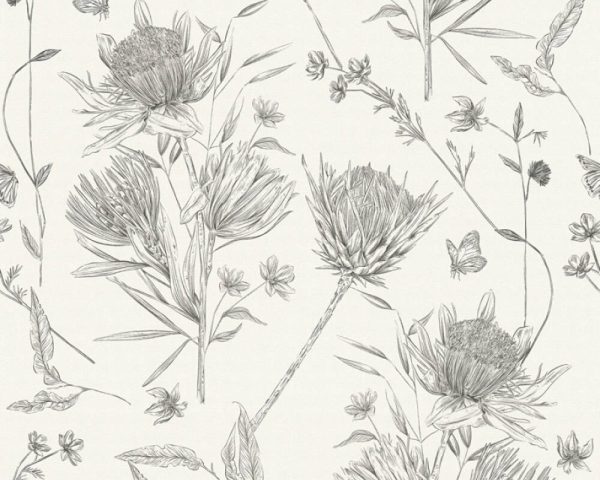 LIVINGWALLS WALLPAPER «FLORAL, BLACK, CREAM, WHITE» 394272