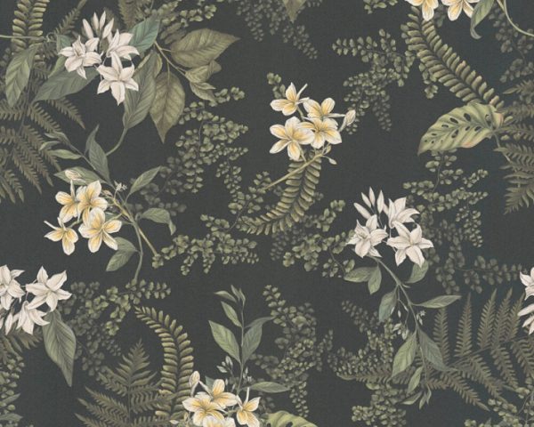 LIVINGWALLS WALLPAPER «FLORAL, BLACK, GREEN, YELLOW» 394244