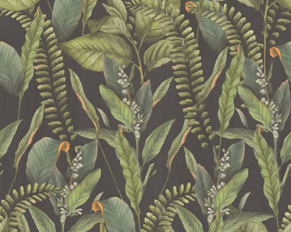 LIVINGWALLS WALLPAPER «FLORAL, BLACK, GREEN» 394131