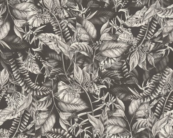 LIVINGWALLS WALLPAPER «FLORAL, BLACK, GREY, WHITE» 394252