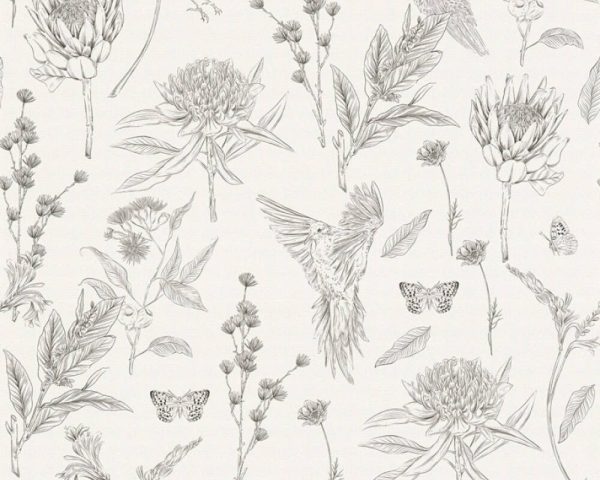 LIVINGWALLS WALLPAPER «FLORAL, BLACK, WHITE» 394292