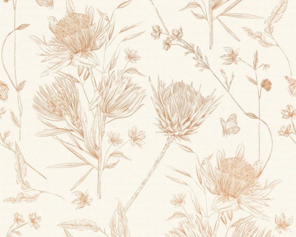 LIVINGWALLS WALLPAPER «FLORAL, BROWN, CREAM, ORANGE» 394271