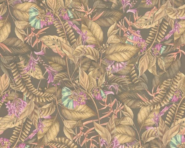 LIVINGWALLS WALLPAPER «FLORAL, BROWN, PURPLE, YELLOW» 394253