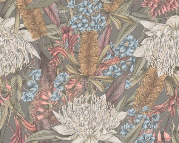 LIVINGWALLS WALLPAPER «FLORAL, COLORFUL, GREY» 394283