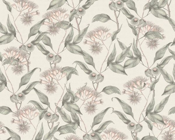 LIVINGWALLS WALLPAPER «FLORAL, CREAM, GREEN, GREY» 394304