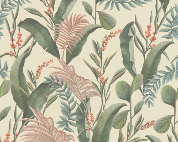 LIVINGWALLS WALLPAPER «FLORAL, CREAM, GREEN, ORANGE» 394361