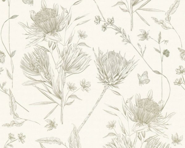 LIVINGWALLS WALLPAPER «FLORAL, CREAM, GREEN, WHITE» 394273