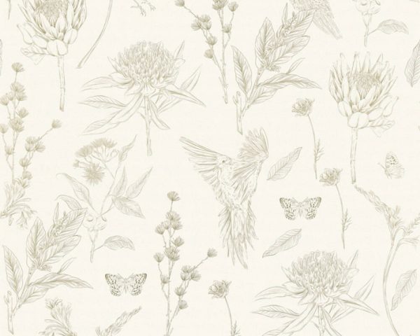 LIVINGWALLS WALLPAPER «FLORAL, CREAM, GREEN, WHITE» 394293