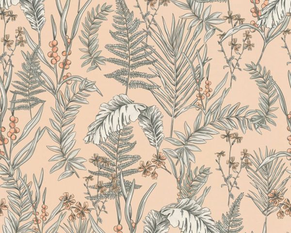 LIVINGWALLS WALLPAPER «FLORAL, CREAM, ORANGE, PINK» 394342