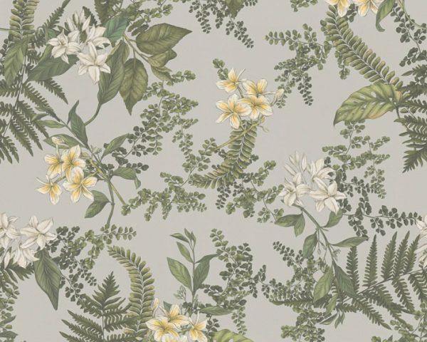 LIVINGWALLS WALLPAPER «FLORAL, GREEN, GREY, YELLOW» 394242