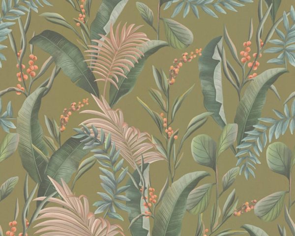 LIVINGWALLS WALLPAPER «FLORAL, GREEN, ORANGE, PINK» 394363