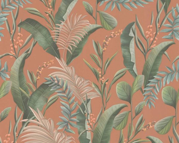 LIVINGWALLS WALLPAPER «FLORAL, GREEN, ORANGE» 394362