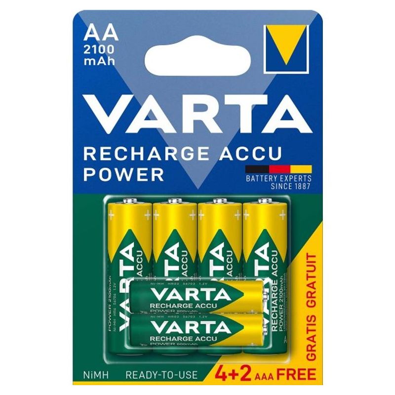 VARTA-567R2USO set od 6 PUNJIVE NiMH baterije 4xAA 2100mAh + 2xAAA 800mAh, Ready2use, cena po 1 kom.