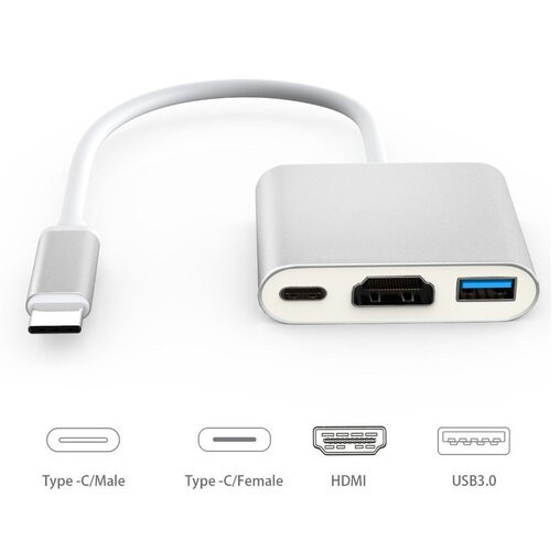 Adapter USB C muški-HDMI/USB3.0/USB C