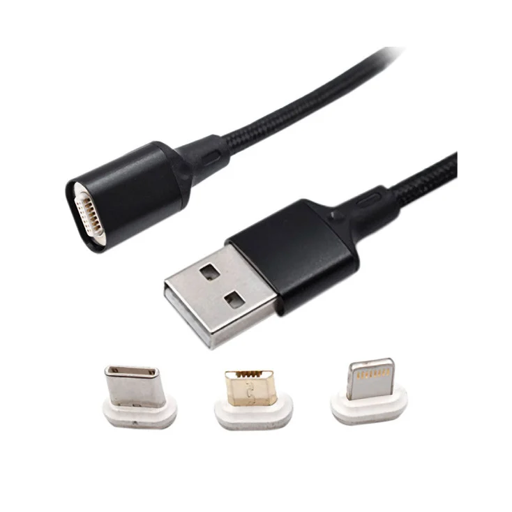 Kabl USB2.0 A muški-USB C/mikro B/Lighting magnetni crni 1.0m
