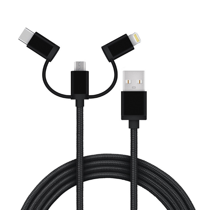 Kabl USB2.0 A muški-USB C/mikro B/Lighting muški crni 1.0m
