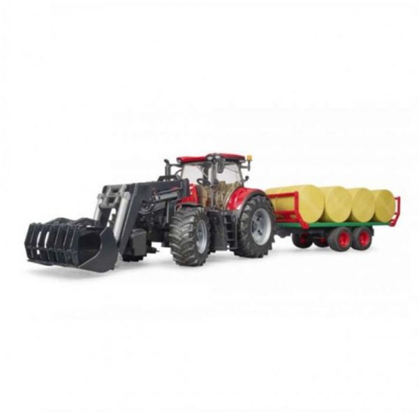 Igračka Bruder traktor Case IH Optum 300CVX sa kašikom i prikolicom sa balama sena