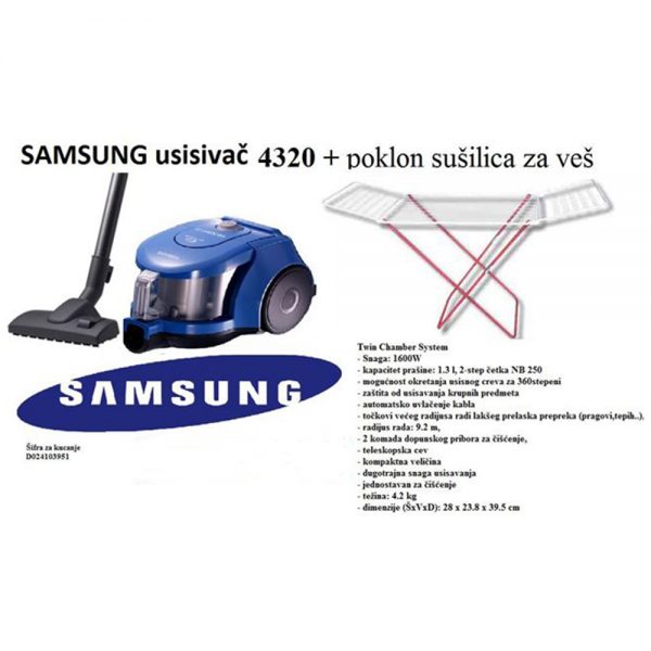 Usisivač SAMSUNG VCC4320/BOL + poklon sušilica za veš