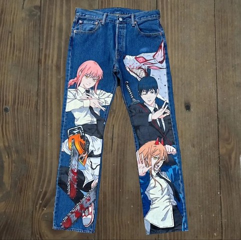 Chainsaw man anime ručno oslikane pantalone
