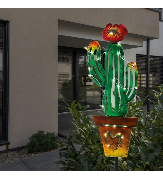 LED SOLAR PLUG-IN LIGHT, CACTUS, COLORED, H 80 CM