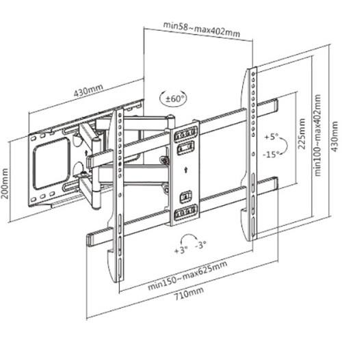 Gembird TV nosač, okretanje/nagib 37″ - 80″ VESA max.60x40cm, max 60kg | WM-80ST-02