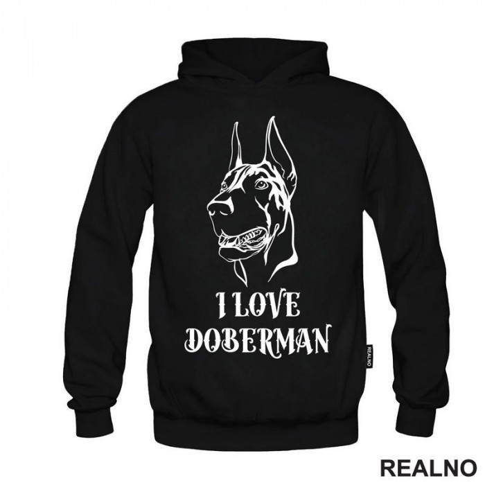 I LOVE DOBERMAN - SILUETA - PAS - DOG - DUKS