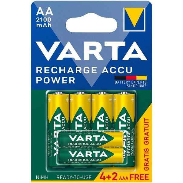 VARTA Baterije punjive, 567R2USO, 4xAA 2100mAh + 2xAAA 800mAh, 6 kom (cena po komadu)