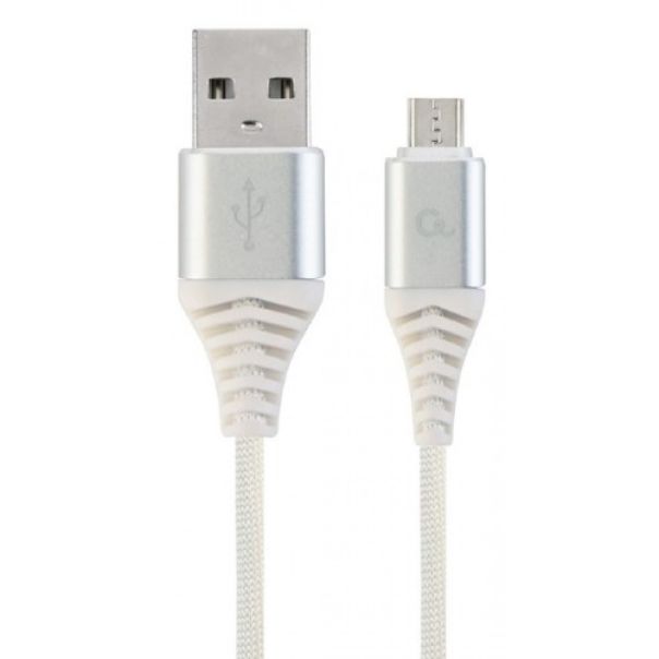 GEMBIRD Micro-USB kabl, pleteni, CC-USB2B-AMmBM-1M-BW2, 1m, srebrna/bela