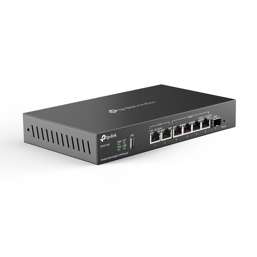 TP-Link ER707-M2 Omada VPN Gigabit Firewall ruter - 1 SFP WAN + 1× 2.5G WAN + 1× 2.5G WAN/LAN + 4 x WAN/LAN, USB 2.0 WAN (za 4G/3G modeme), VPN IPsec / OpenVPN / L2TP / PPTP, smart load balance / ...