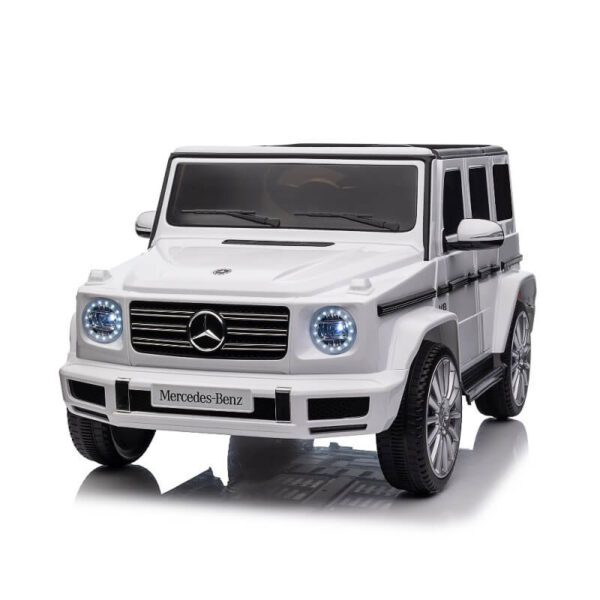 Dečiji auto Mercedes Benz G500 na akumulator sa mekim gumama i kožnim sedištem, model 289 – beli