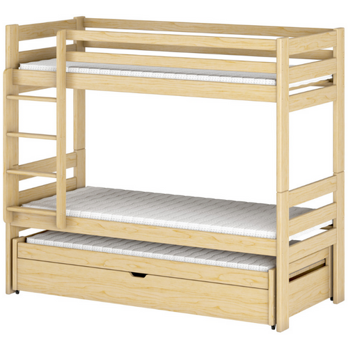Drveni Dečiji Krevet Na Sprat Lessi Sa Tri Kreveta I Fiokom - Svetlo Drvo - 180*80 Cm