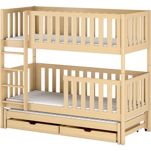 Drveni Dečiji Krevet Na Sprat Lea Sa Tri Kreveta I Fiokom - Svetlo Drvo - 190/200*90 Cm