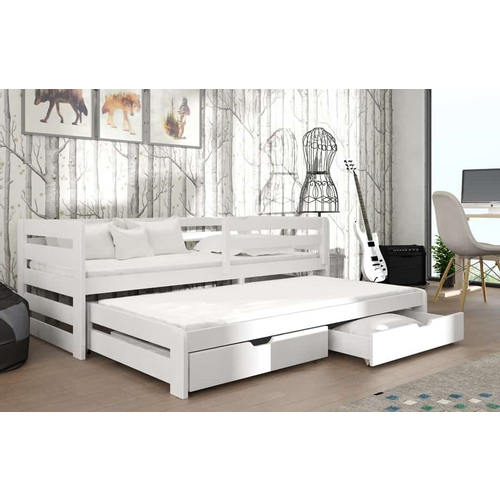 Drveni dečiji krevet Senso sa dodatnim krevetom i fiokom - beli - 190*90 cm