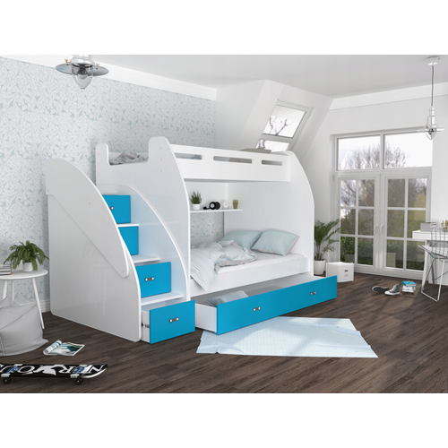 Drveni Dečiji Krevet Na Sprat Zuzia Sa Fiokama 200*120 Cm - Plavi