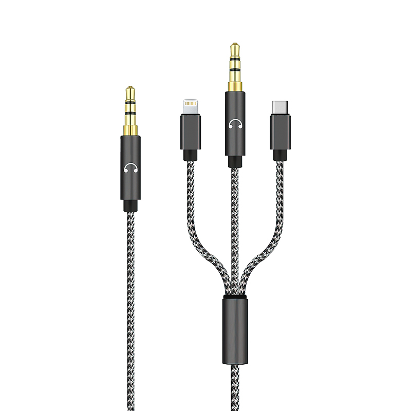 Adapter audio 3-in-1 3.5mm na Type-C + AUX + lightning crni (MS)